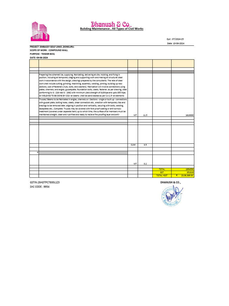 0.7 Egl Compound Wall Boq PDF | PDF | Concrete | Screw