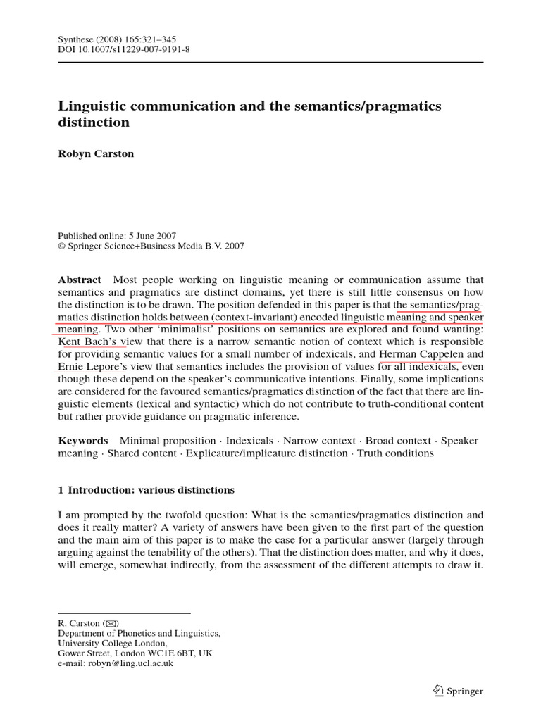 Linguistic communication and the semanticspragmatics distinction | PDF ...
