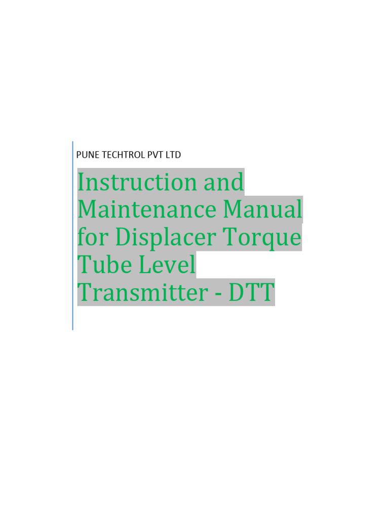 Displacer Level Transmitter With Torque Tube Manual Pune Techtrol | PDF ...