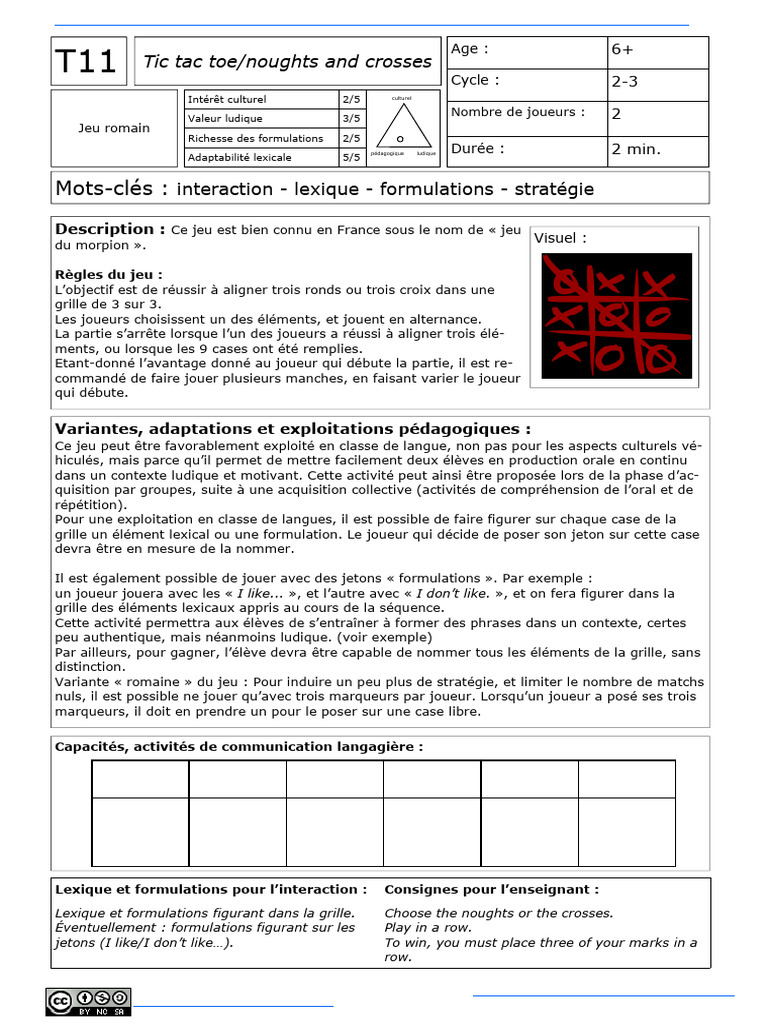 Jeu du Morpion en Classe de Langue | PDF