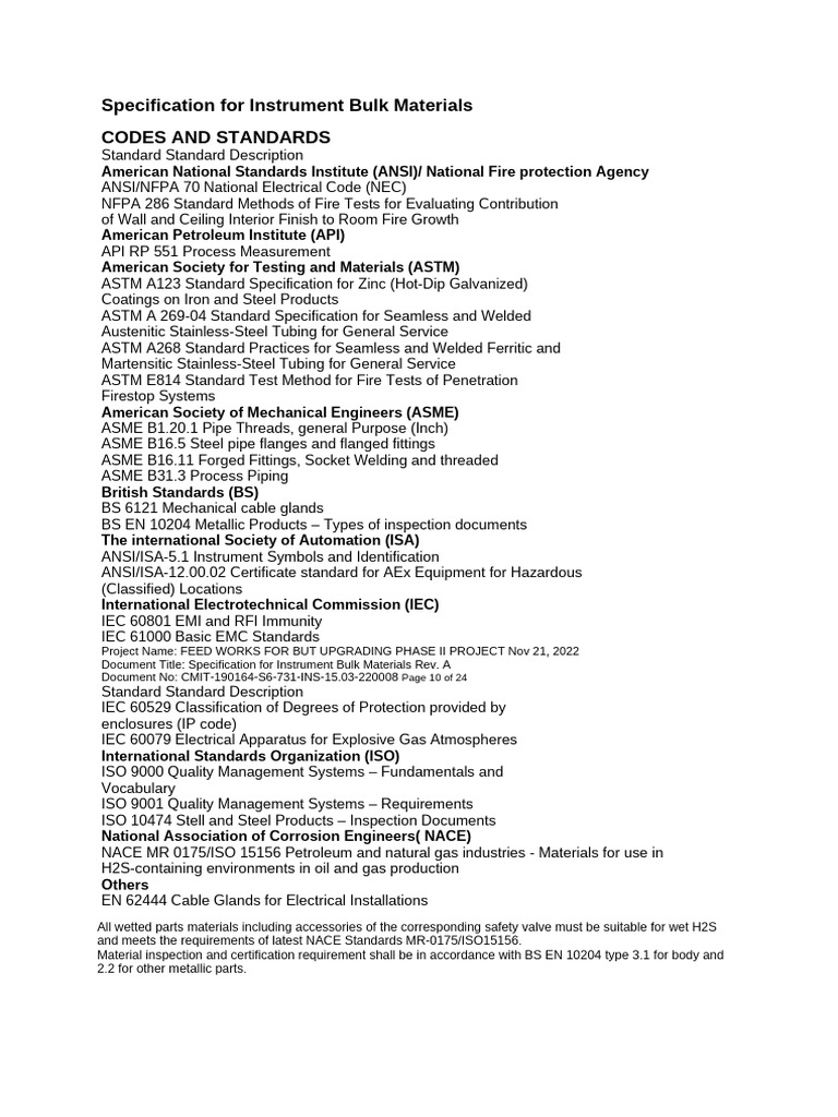 Instrument Bulk Materials Specifications | PDF | Pipe (Fluid Conveyance ...