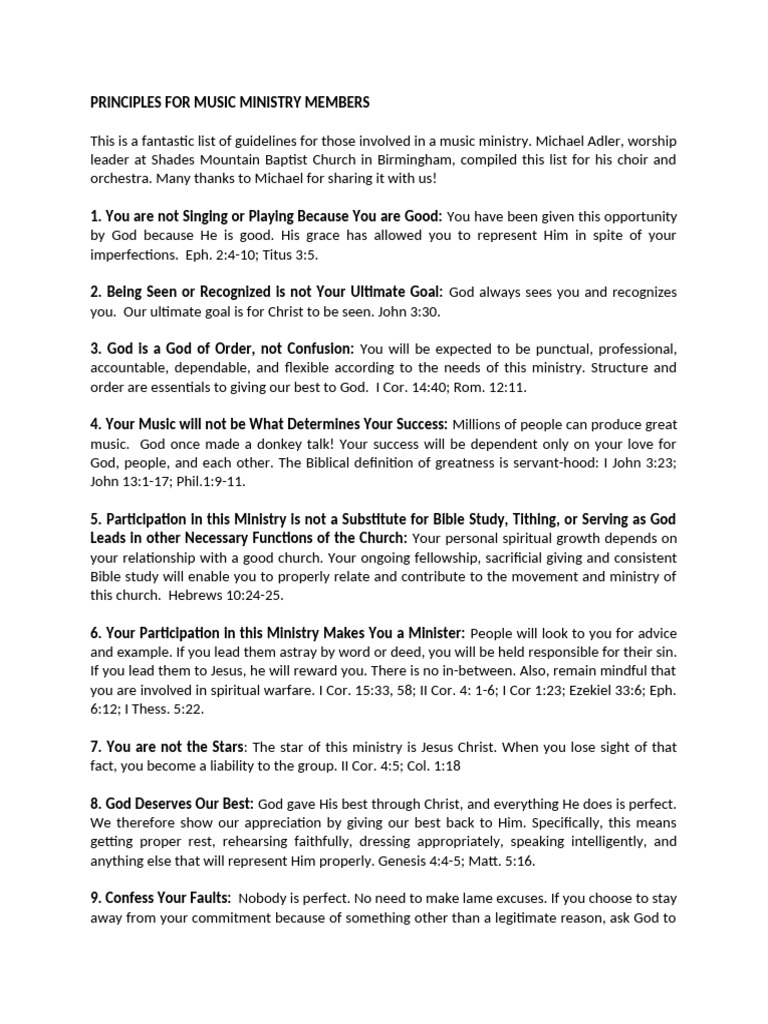 10 Principles For Music Ministry Members | PDF | Jesus | Confession ...
