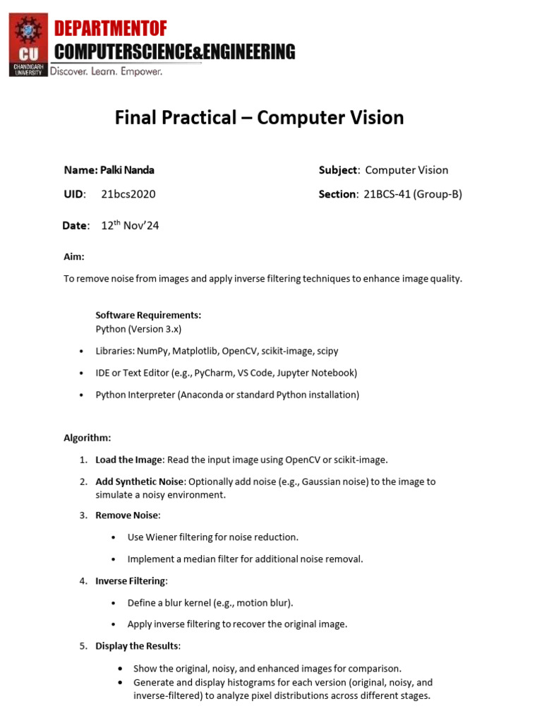 21BCS902 Nanda ComputerVision | PDF | Image Processing | Applied ...
