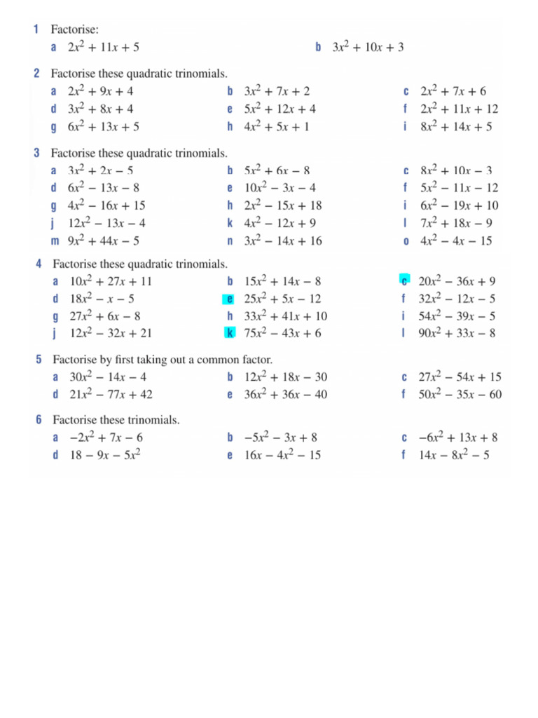 Factorising middle term | PDF