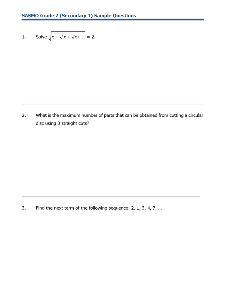 Grade 7 SASMO | PDF | Numbers | Arithmetic