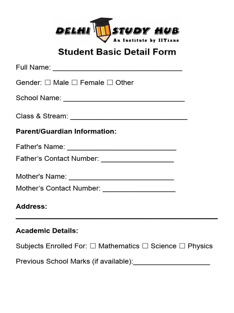 Student Basic Detail Form - Duplicate | PDF | Parent | Life Skills