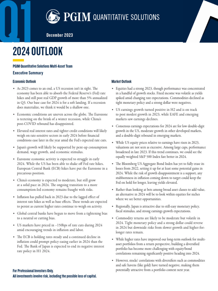 PGIM Quant 1Q 2024 Outlook | PDF | Taylor Rule | Recession