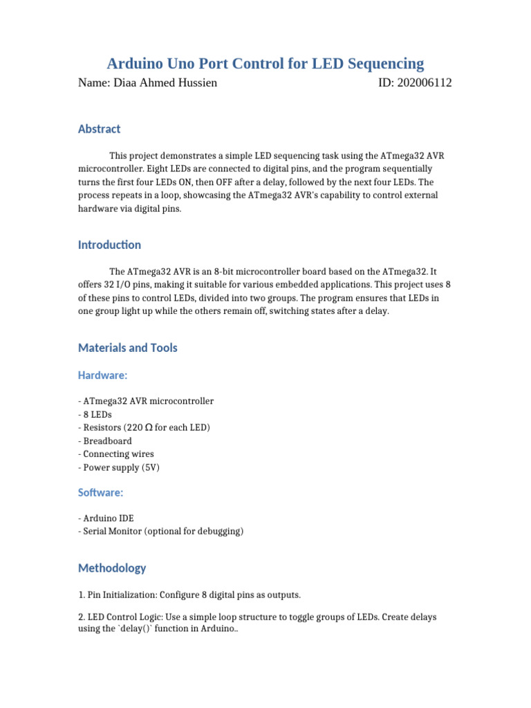 ATmega32 AVR LED Project Report | PDF | Arduino | Classes Of Computers