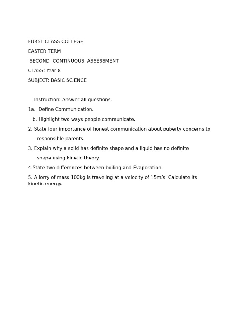 Jss2 Correct Basic Science | PDF