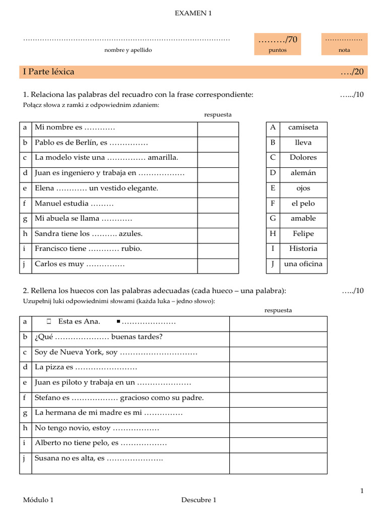 Examen de Español: Módulo 1 Descubre 1 | PDF