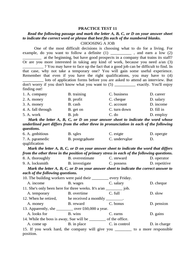 Job Selection Practice Test | PDF | Economies | Labor