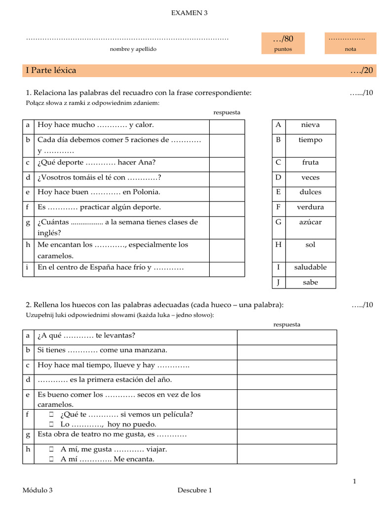 Examen de Español: Módulo 3 Descubre 1 | PDF