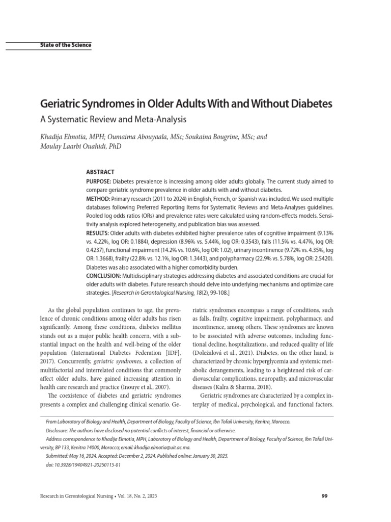 Geriatric Syndromes and Diabetes in Seniors | PDF | Geriatrics | Meta ...