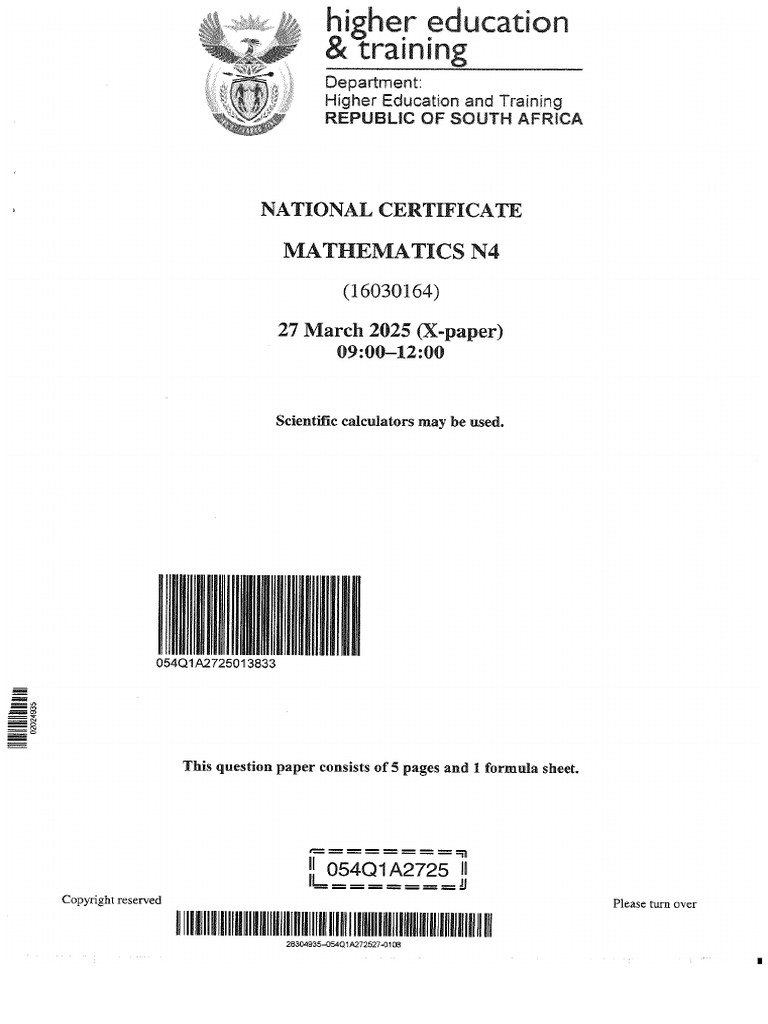 N4 Mathematics - March 2025 | PDF