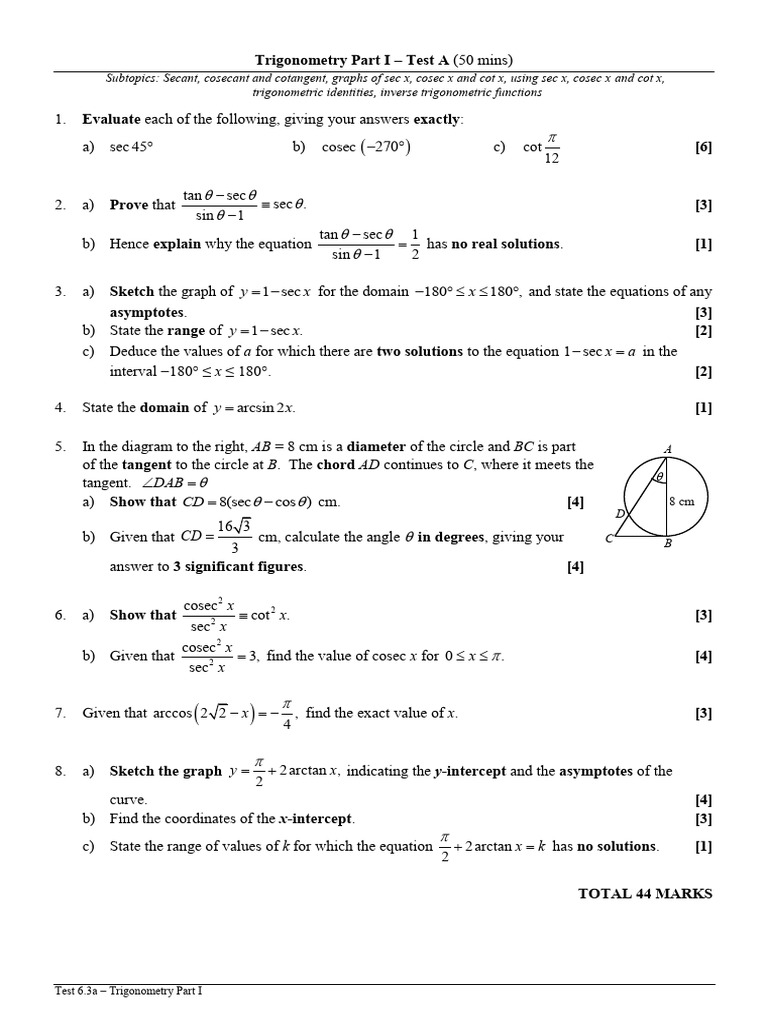 Grade 10 Trigonometry Test Part I | PDF | Trigonometric Functions ...
