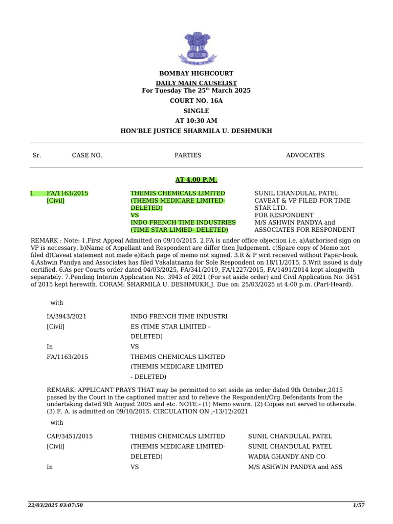 Themis High Court Cause List 25th Mar 2025 | PDF | Judiciaries | Public Law