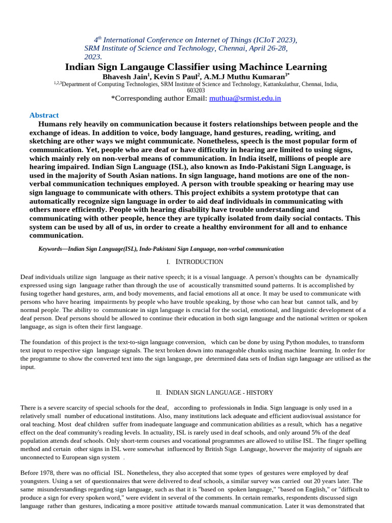 ICIOT Template Paper ID 650 | PDF | Sign Language | Communication