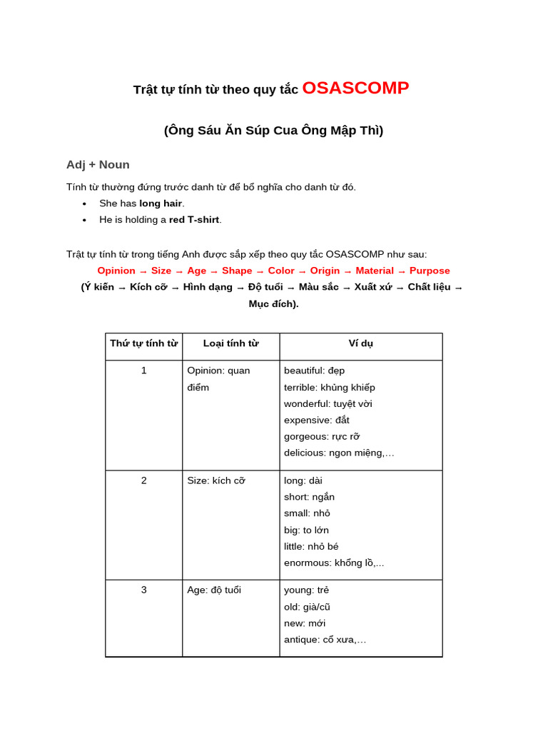 Trật tự tính từ - OSASCOMP | PDF