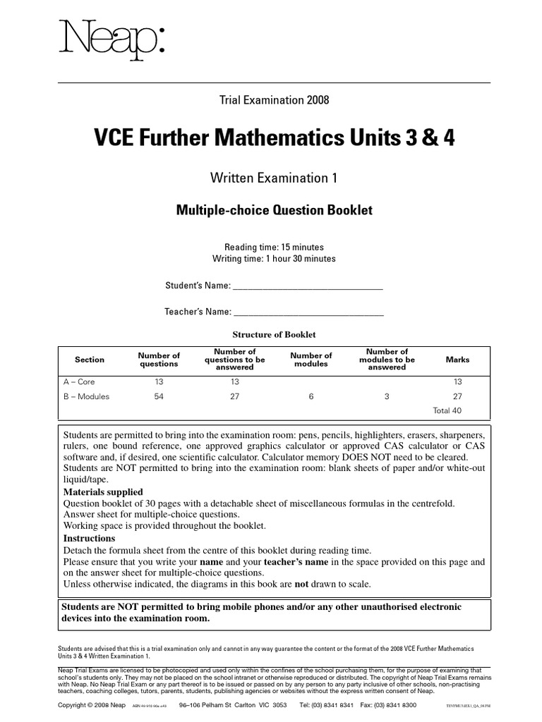Further Maths Exam 1 Questions 08 | PDF | Matrix (Mathematics ...