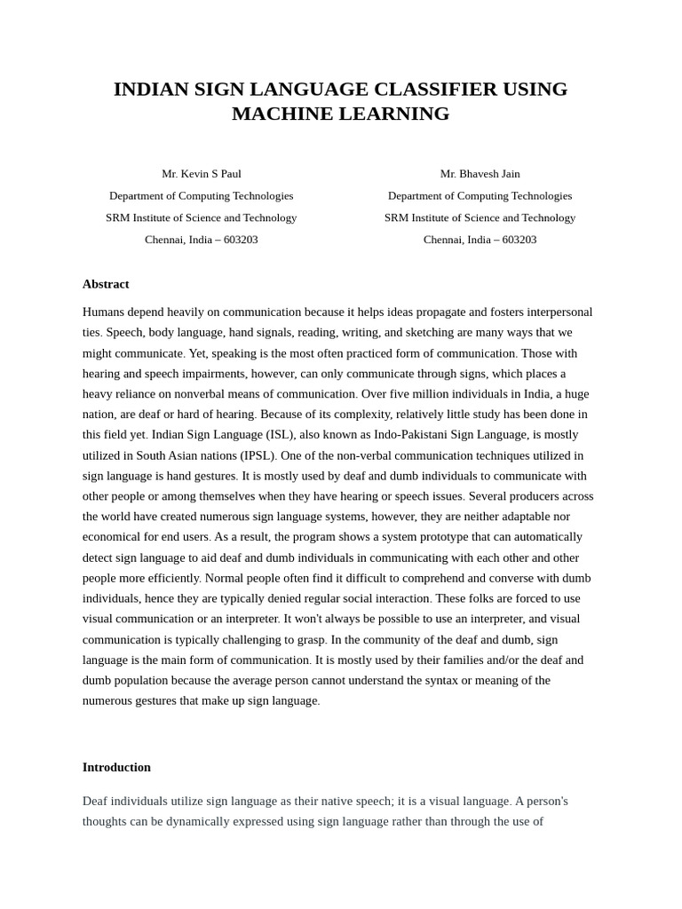 RESEARCH PAPER SIGN LANGUAGE | PDF | Sign Language | Speech Recognition
