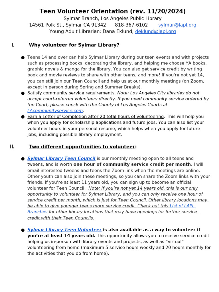 New Volunteer Orientation-Sylmar Library 2024 11 20 | PDF | Libraries ...