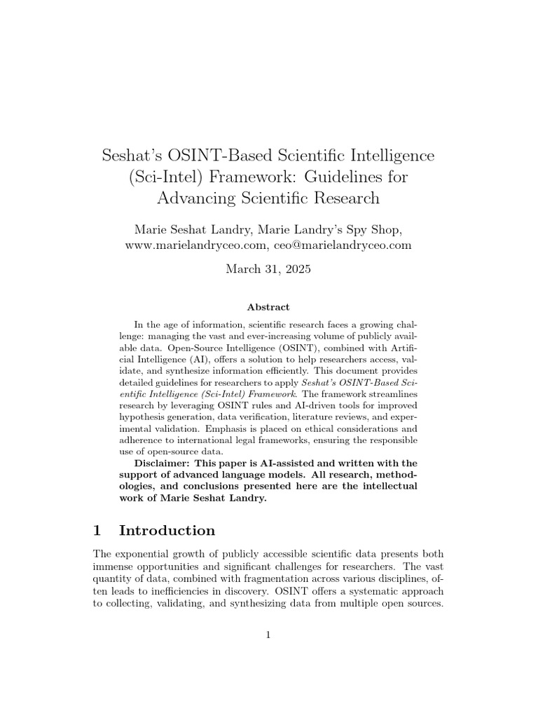 Seshat’s OSINT-Based Scientific Intelligence (Sci-Intel) Framework ...