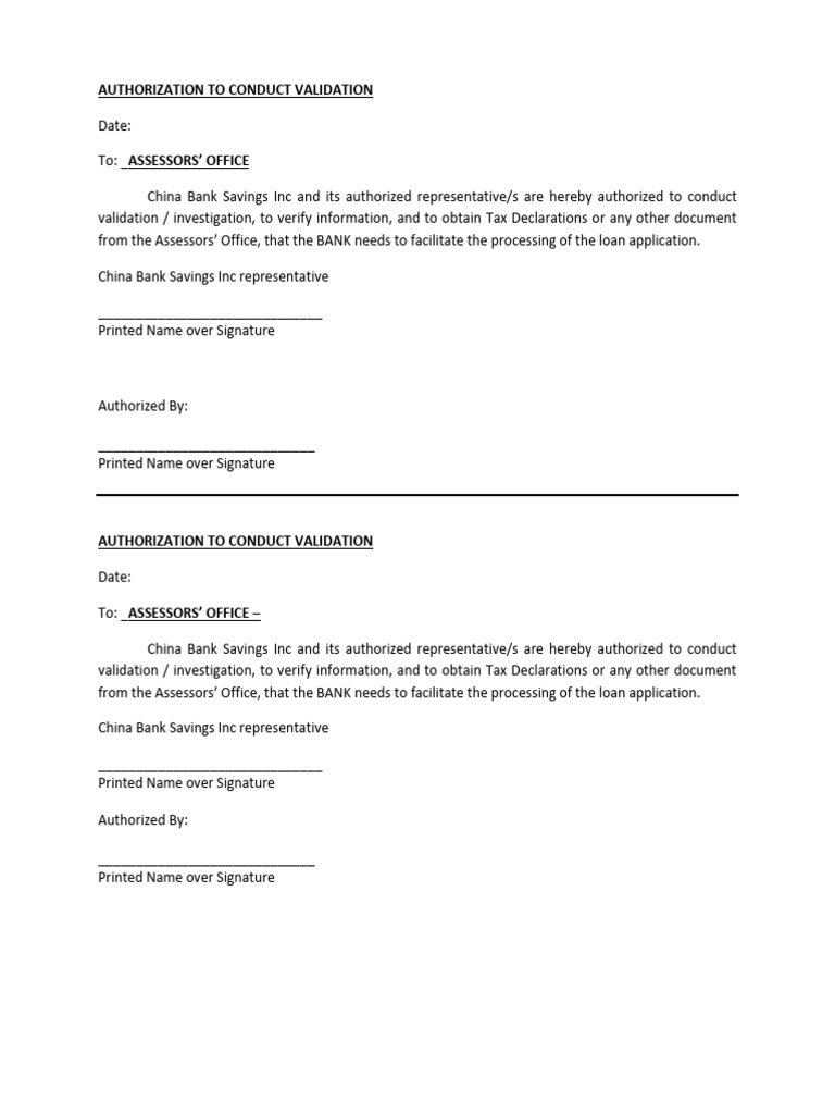 AUTHORIZATION TO CONDUCT VALIDATION | PDF