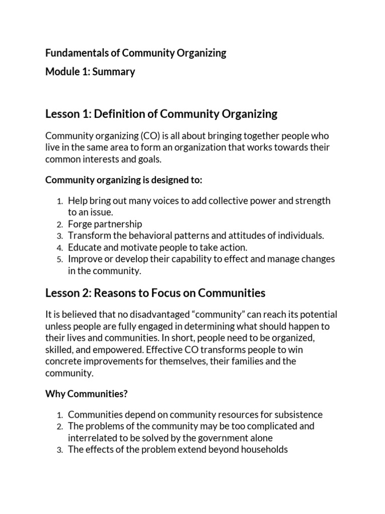 Fundamentals of Community Organizing-Module 1 | PDF | Community ...