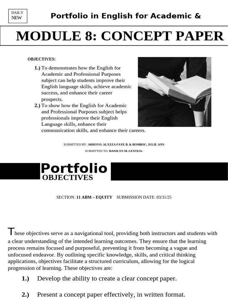 Q1 Module 8 Concept Paper, Eapp Portfolio. Arroyo & Bomboc | PDF | Concept | Idea