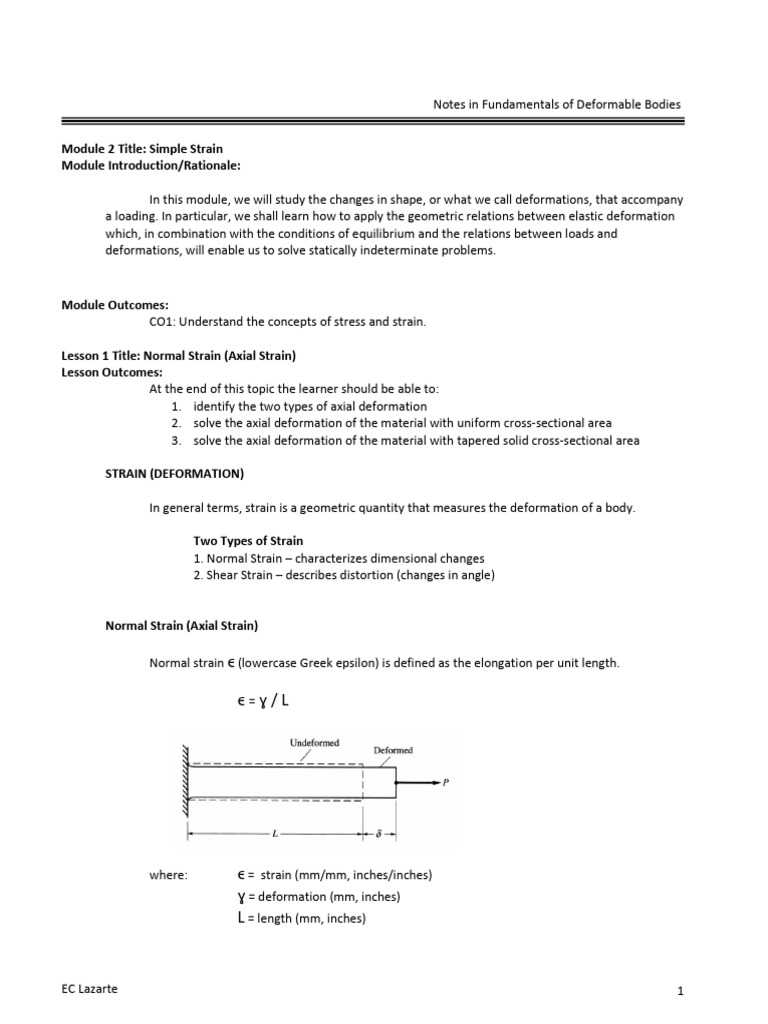 module-2-simple-strain | PDF | Deformation (Engineering) | Young's Modulus
