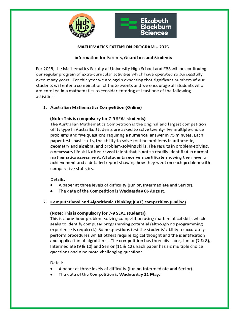 2025 Mathematics Extension Program Overview | PDF | Mathematics