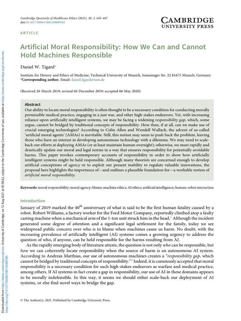 Artificial Moral Responsibility in AI | PDF | Artificial Intelligence ...