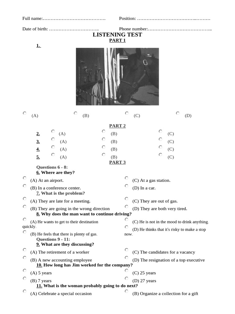 Listening and Reading Test Questions | PDF