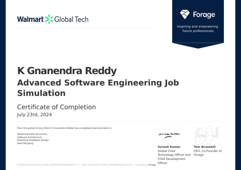 Walmart Advanced Software Internship Completion | PDF