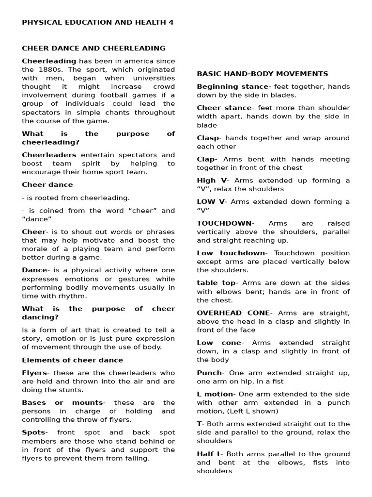 Review Material Physical Education and Health 4 | PDF | Cheerleading ...