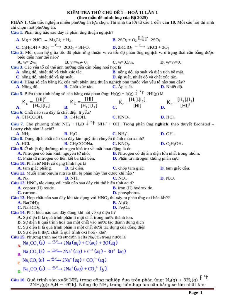 GK1. Hóa 11 | PDF