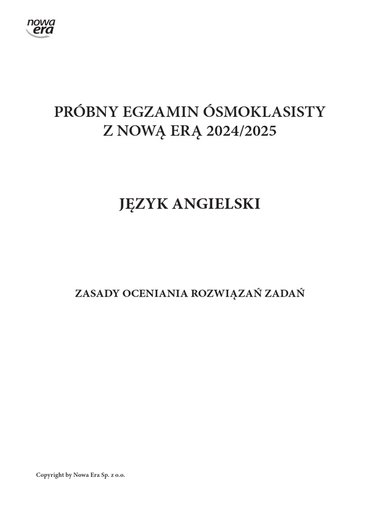 Zasady Oceniania J Angielski E8 2024 | PDF