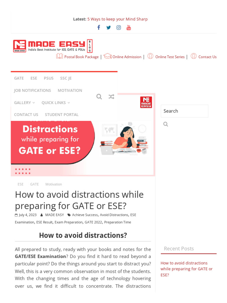 How To Avoid Distractions While Preparing For GATE or ESE | PDF | Sleep