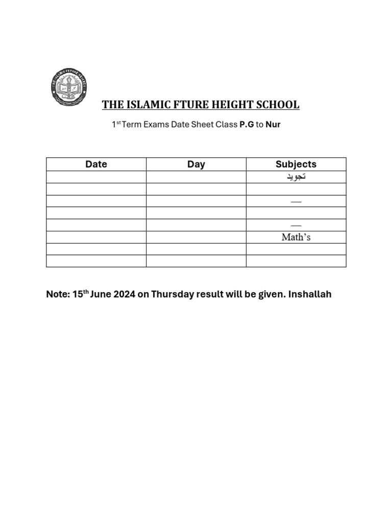 Islamic Future High School Exam Schedule | PDF