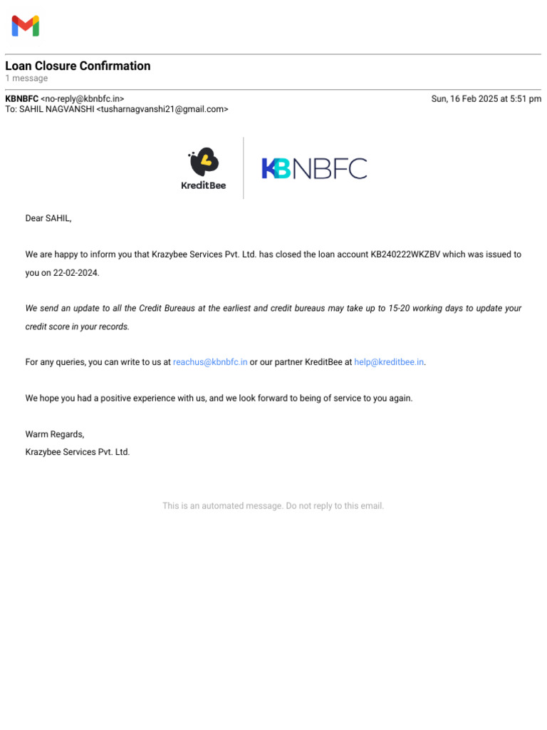 Gmail - Loan Closure Confirmation | PDF