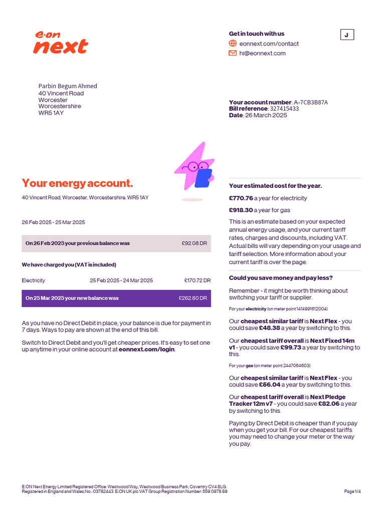 Eon Next Statement 2025-03-25 | PDF | Fuels | Debit Card