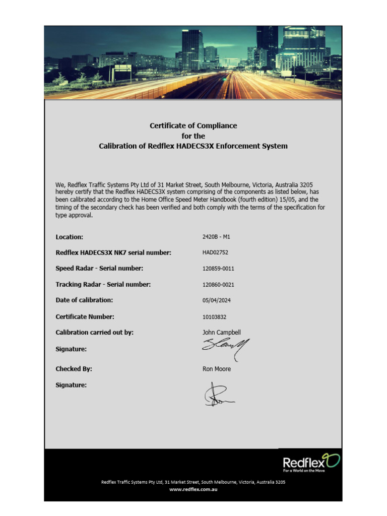 M1 2420B Cal Cert | PDF