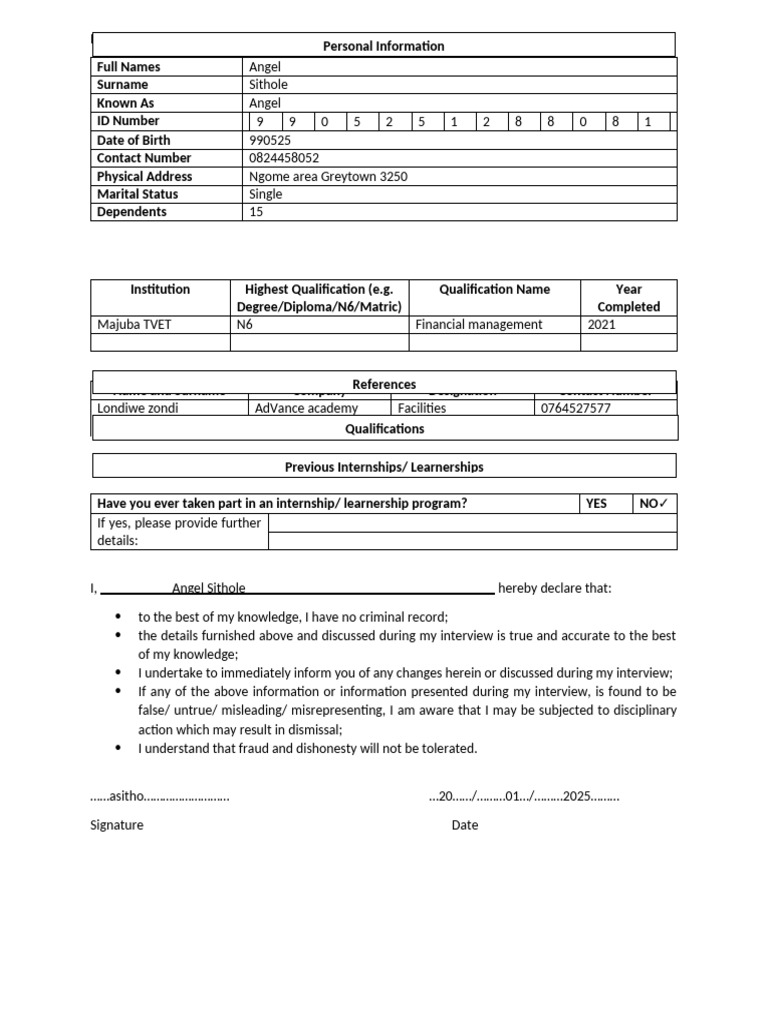 Blank Interview Declaration | PDF