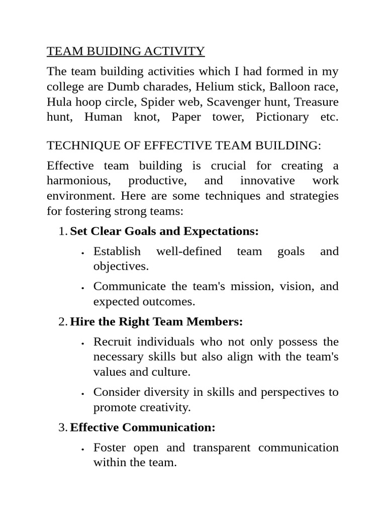 Effective Team Building Activities | PDF | Team Building | Social ...
