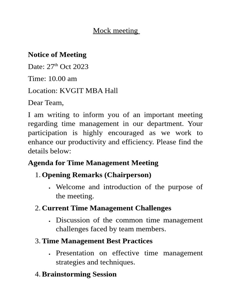 Mock Meeting - Surbhi Singh | PDF | Time Management | Professional Skills