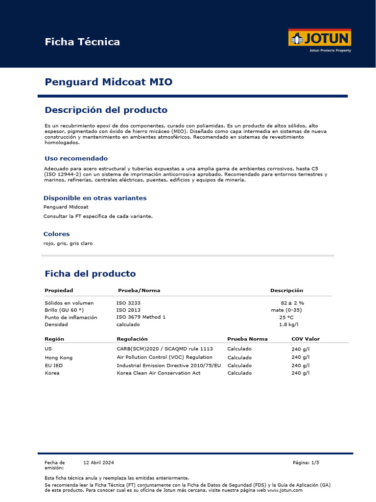 Ficha Técnica de Penguard Midcoat MIO | PDF | Color | Pintar