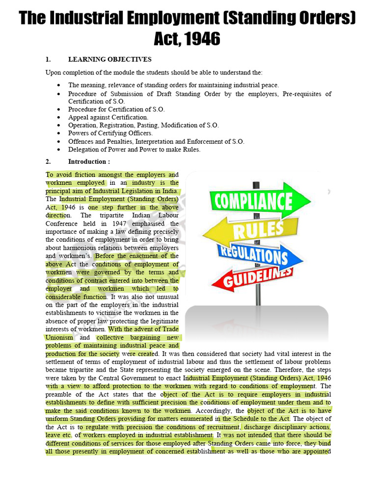 Overview of Standing Orders Act 1946 | PDF | Employment | Labour Law