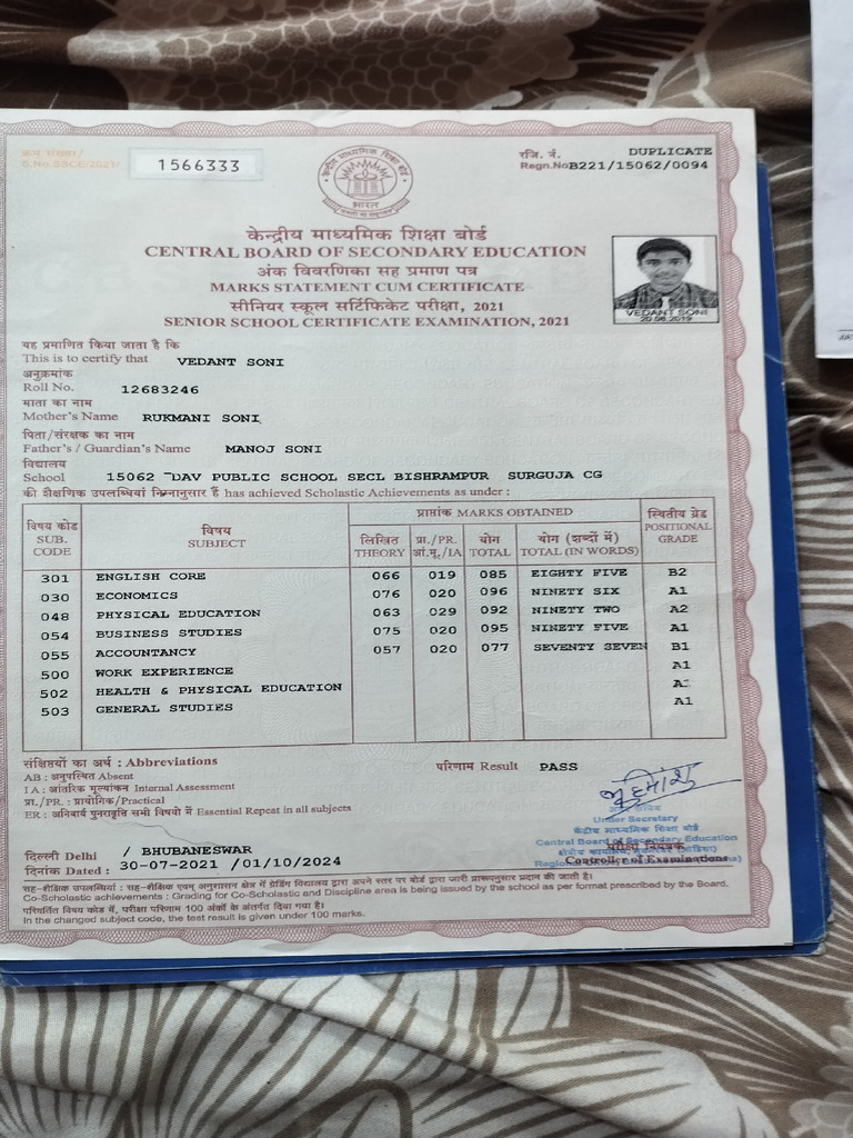 XII Marksheet | PDF