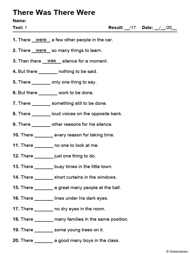 There Was/Were Grammar Test | PDF