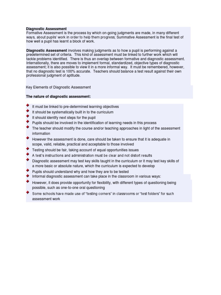 Diagnostic Assessment | PDF | Standardized Tests | Educational Assessment